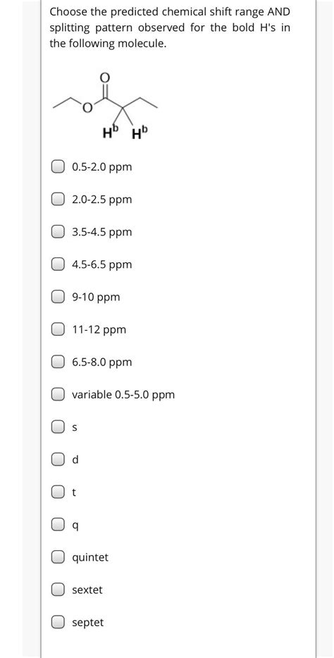 solved choose the predicted chemical shift range and