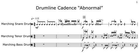 Drumline Cadence “abnormal” Sheet Music For Marching Snare Drums