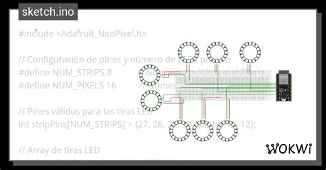Pruebas 8 Tiras Led Wokwi Esp32 Stm32 Arduino Simulator