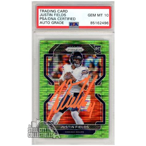 Justin Fields 2021 Panini Prizm Green Pulsar Autograph Rookie Card 334