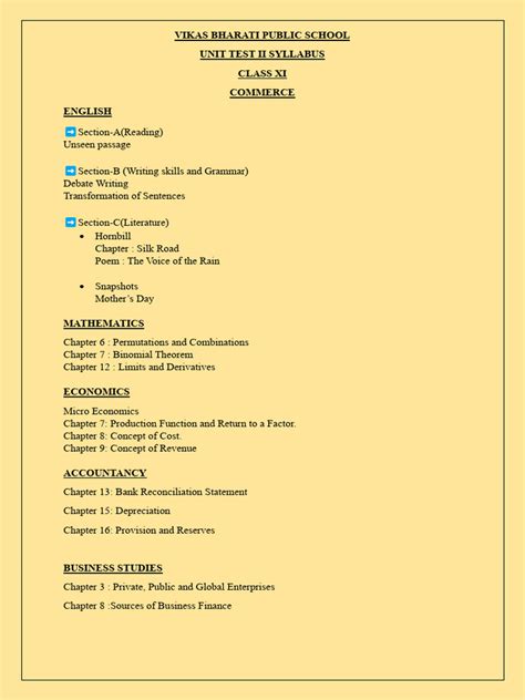 Ut 2 Syllabus Class Xi Commerce 2023 24 Pdf