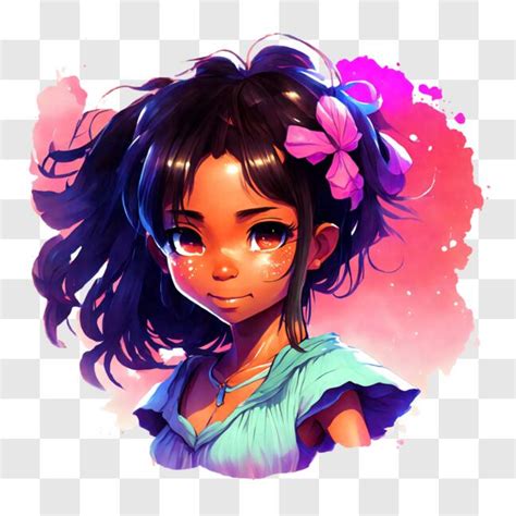 Download Colorful Anime Girl With Long Black Hair Png Online Creative Fabrica