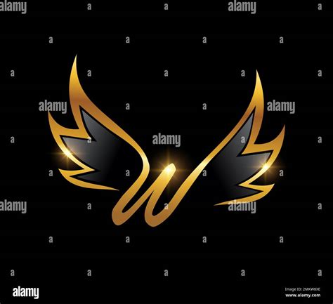 Vector Illustration Of Golden Wings Monogram Logo Initial Letter W