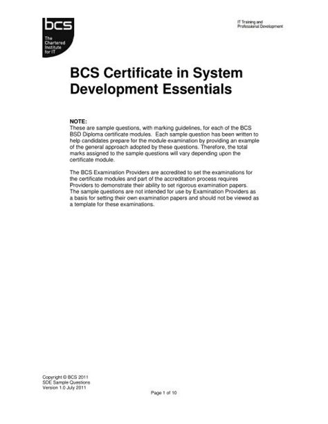BCS Certificate In System Development Essentials