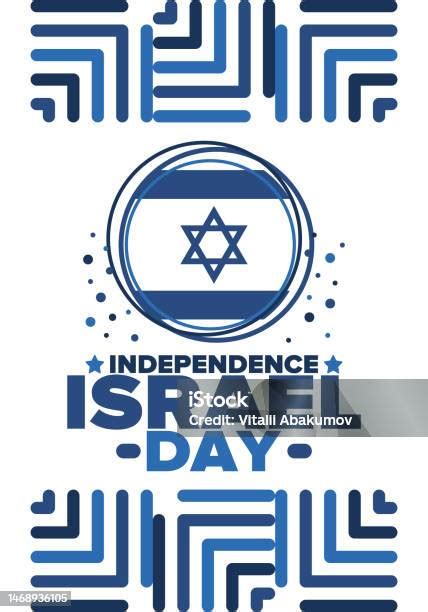 이스라엘 독립기념일 공휴일 매년 축하 이스라엘 국기 다윗의 별 유대인의 상징 애국적인 표지판과 요소 포스터 카드 배너 및 배경 벡터 일러스트레이션 0명에 대한 스톡 벡터