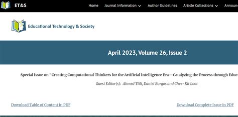 Special Issue On «creating Computational Thinkers For The Artificial Intelligence Era—catalyzing