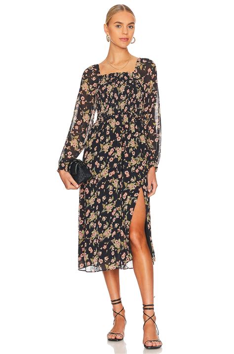 1 STATE Square Neck Midi Dress In Black Multi REVOLVE