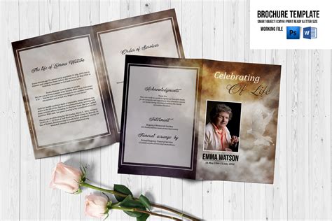 Golden Sky Funeral Program Template Brochure Templates ~ Creative Market
