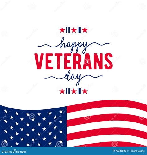 Happy Veterans Day With Waving American Flag Stock Vector