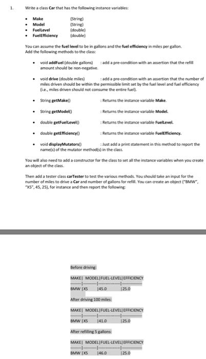 Solved 1 Write A Class Car That Has The Following Instance