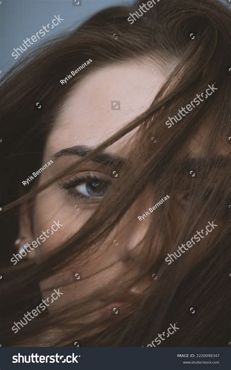 Closeup Beautiful Woman Seductive Eyes Portrait Stock Photo 2220098347