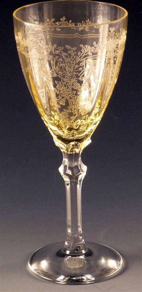 Fostoria June Topaz Yellow Wine Goblet Elegant Glass Bows Ribbons