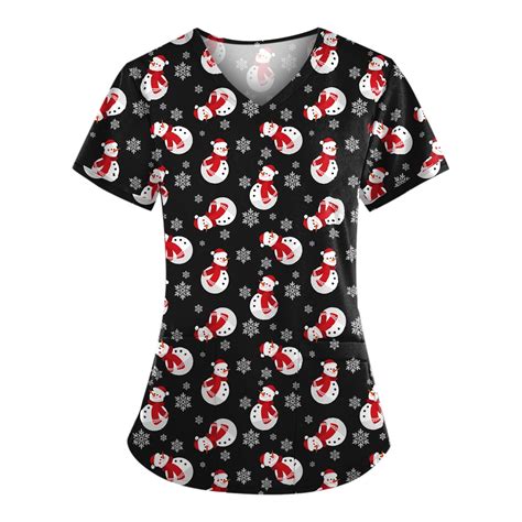 Winter Clearance 2024 Purcolt Womens Plus Size Christmas Scrubs Tops