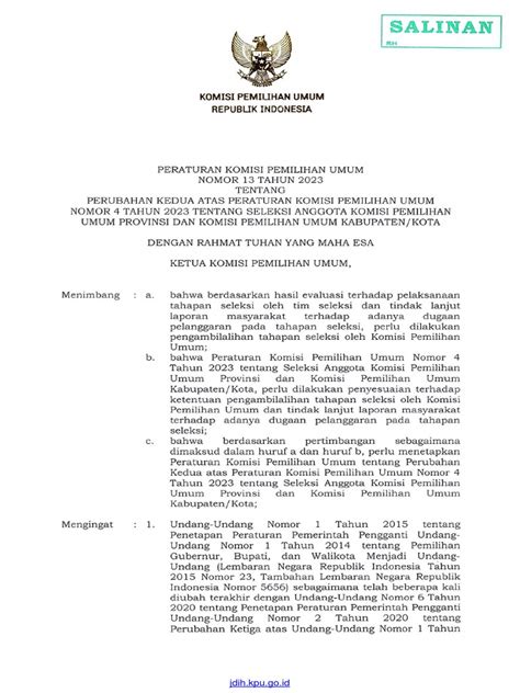 Pkpu No 13 Tahun 2023 Pdf