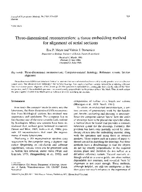 Pdf Three Dimensional Reconstruction A Tissue Embedding Method For