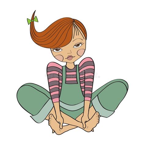 Romantic Girl Sitting Barefoot In The Grass Stock Illustration