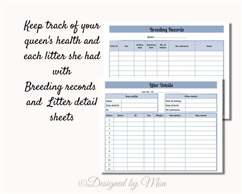 Cat Breeding Charts Bundle For Cat Breeders Cat Breeder Forms Whelping Records Litter