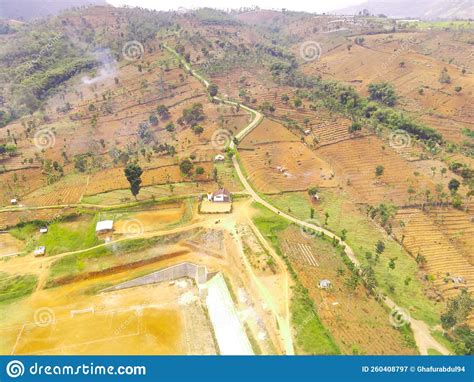 Aerial View Of Agricultural Fields Along Mountain Slopes Stock Image