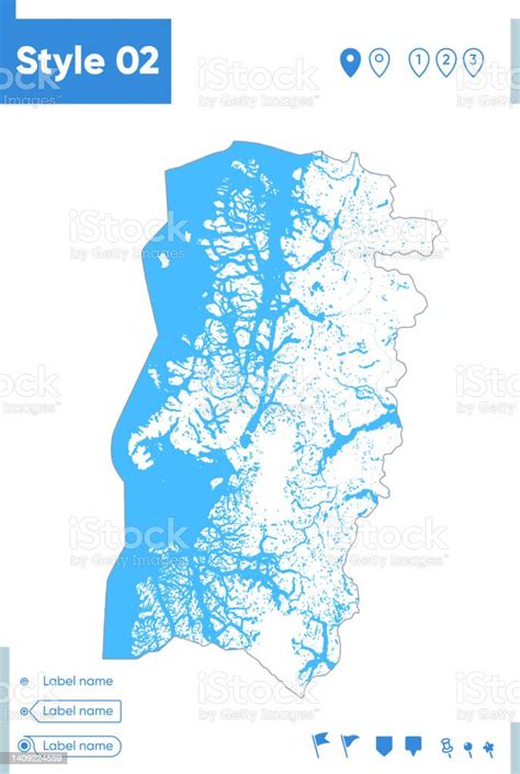 Aysen Chile 물과 도로가있는 흰색 배경에 고립 된 스트로크지도 벡터 맵 0명에 대한 스톡 벡터 아트 및 기타 이미지