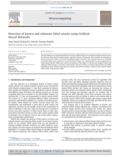 Ddos Detection Ann Pdf Denial Of Service Attack Transmission Control Protocol