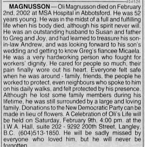 Obituary For Oli Magnusson Aged 52 ™