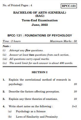 IGNOU BPCC Previous Years Solved Question Paper