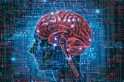 Neural Network Brain With Blue And Red Circuitry Futuristic Tech Concept Premium Ai Generated
