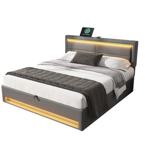 Gotagee Polsterbett 160 X 200 Grau Unterstützt Kabelloses Doppelbett