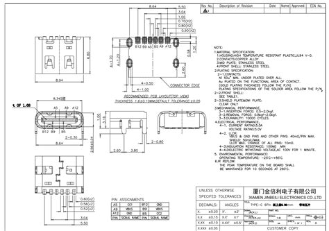 USB C F C Mid Mount USB Type C Female Connector Pin SMD