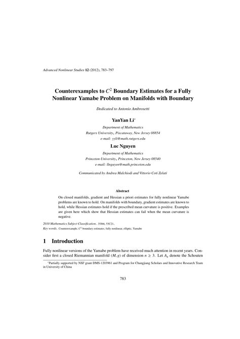 Pdf Counterexamples To C2 Boundary Estimates For A Fully Nonlinear Yamabe Problem On