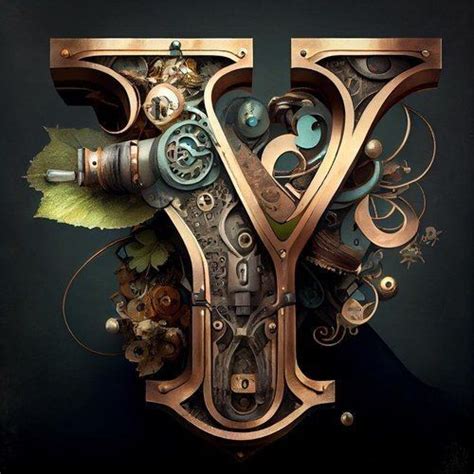 English Alphabet Y Steampunk Compass Art Stylish Alphabets