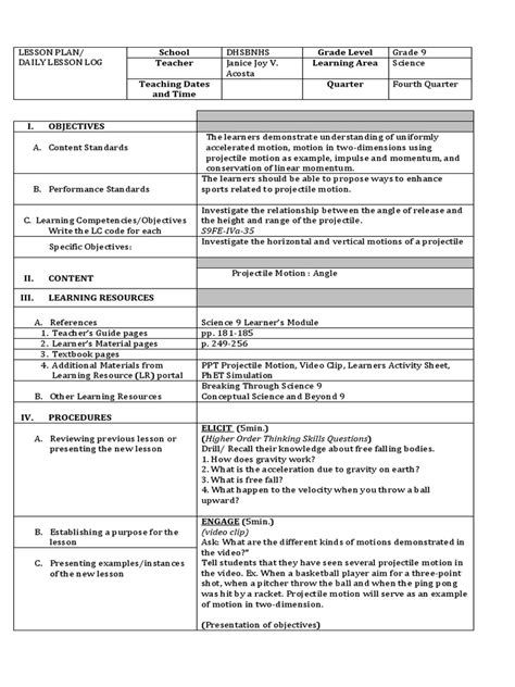 Lp Projectile Motion Pdf Projectiles Teaching