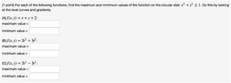 solved for each of the following functions find the maximum