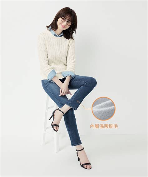 保暖修身直筒牛仔褲 女 Lativ 米格國際