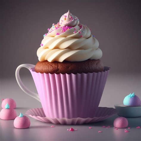 Premium Ai Image A Cupcake With Pink Frosting And Sprinkles On It