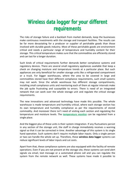 PPT Wireless Data Logger For Precise Control PowerPoint Presentation
