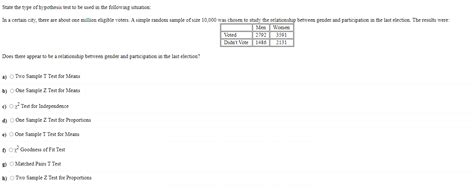 Solved State The Type Of Hypothesis Test To Be Used In The Chegg Com