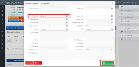 Steps To Add The CY Container Yard Out Date In Fresa App