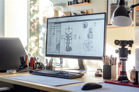 Modern Engineering Desk Setup With Detailed Designs And Ample Workspace