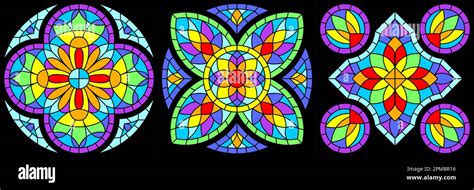 Set Of Stained Glass Windows In Gothic Style Medieval Mosaic Tile
