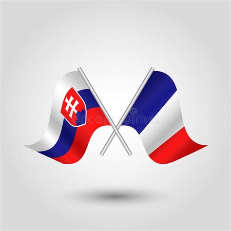 Vector Two Crossed Slovak French Flags On Silver Sticks Symbol Of