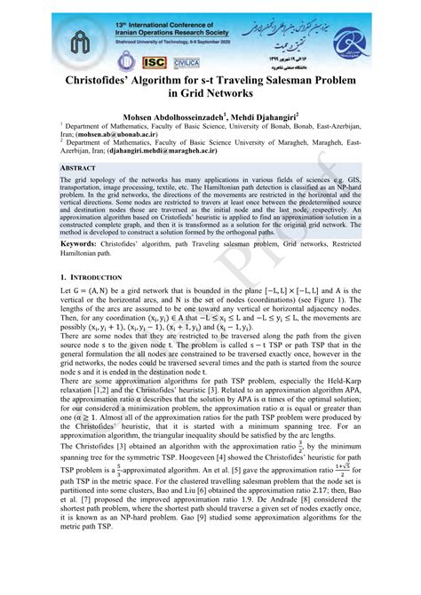 Christofides Algorithm For S T Traveling Salesman Problem In Grid
