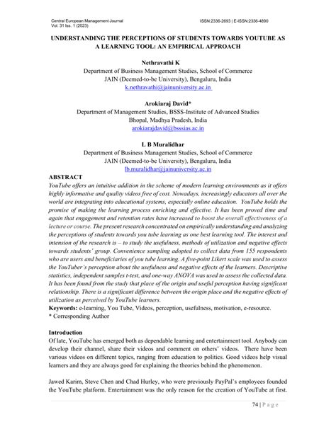 (PDF) UNDERSTANDING THE PERCEPTIONS OF STUDENTS TOWARDS YOUTUBE AS A LEARNING TOOL: AN EMPIRICAL ...