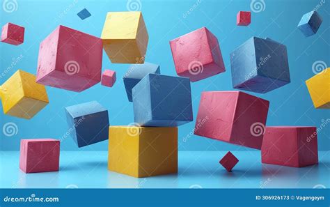 Suspended Colorful Cubes In A Dynamic Arrangement Against A Serene Blue Backdrop Floating