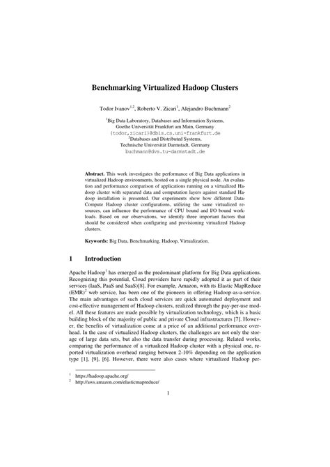 Pdf Benchmarking Virtualized Hadoop Clusters
