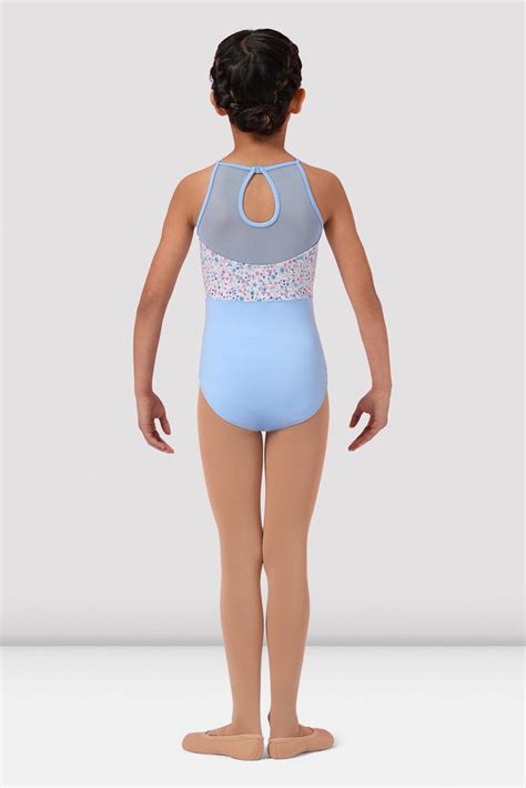 Girls Mirella Ditsy Floral Halterneck Leotard Blue Bloch Dance Us