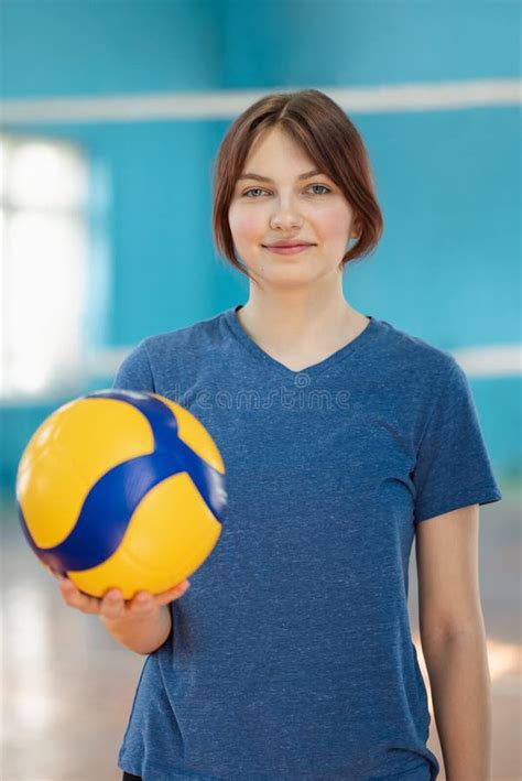 Portrait Of A Young Girl With Volleyball Ball Stock Image Image Of