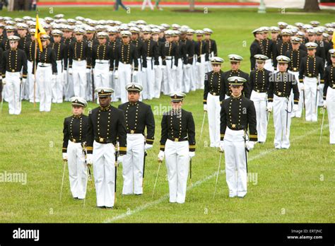 Us Naval Academy Cadets In Formal Dress Stand At Attention In The Color
