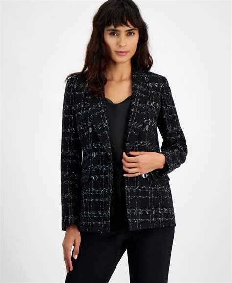 Bar Iii Womens Metallic Plaid One Button Blazer Created For Macys