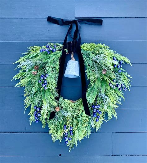 Faux Evergreen Holiday Wreath With Velvet Bow Rustic Silver Etsy
